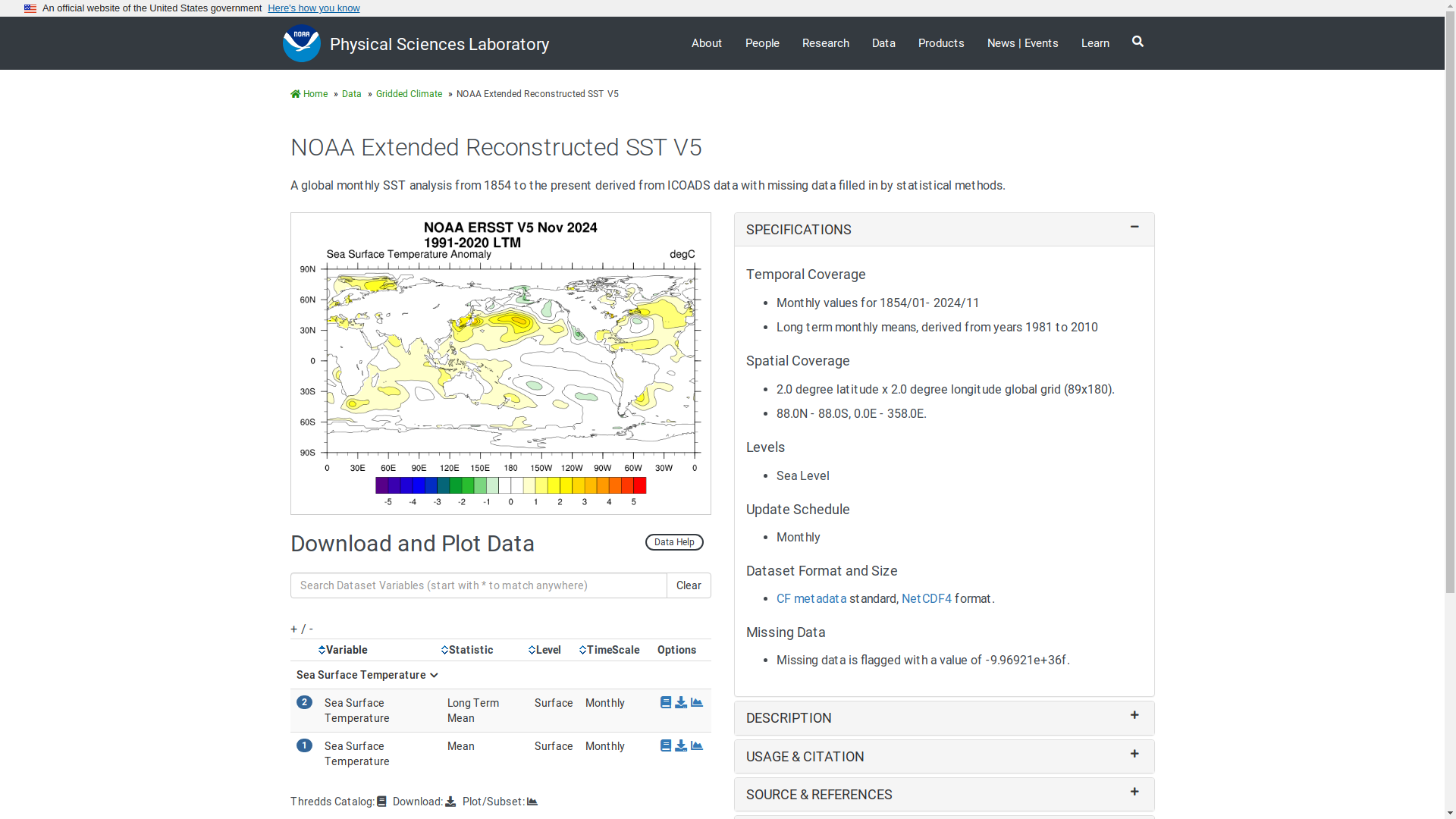 NOAA Extended Reconstructed Sea Surface Temperature (ERSST) version 5 ...